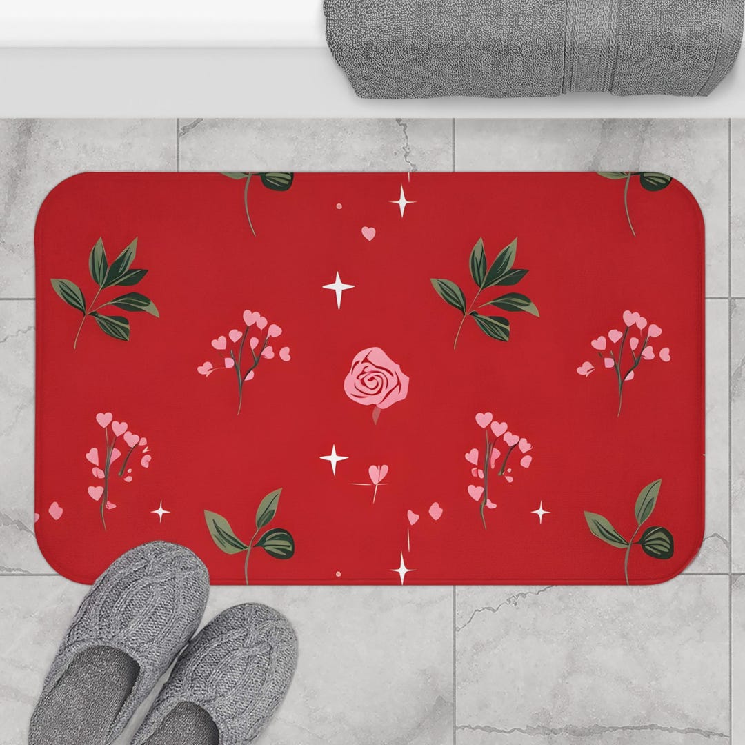 Red Memory Foam Bathmat, Stylish and Practical Anti-slip Backing, 34x21 ...