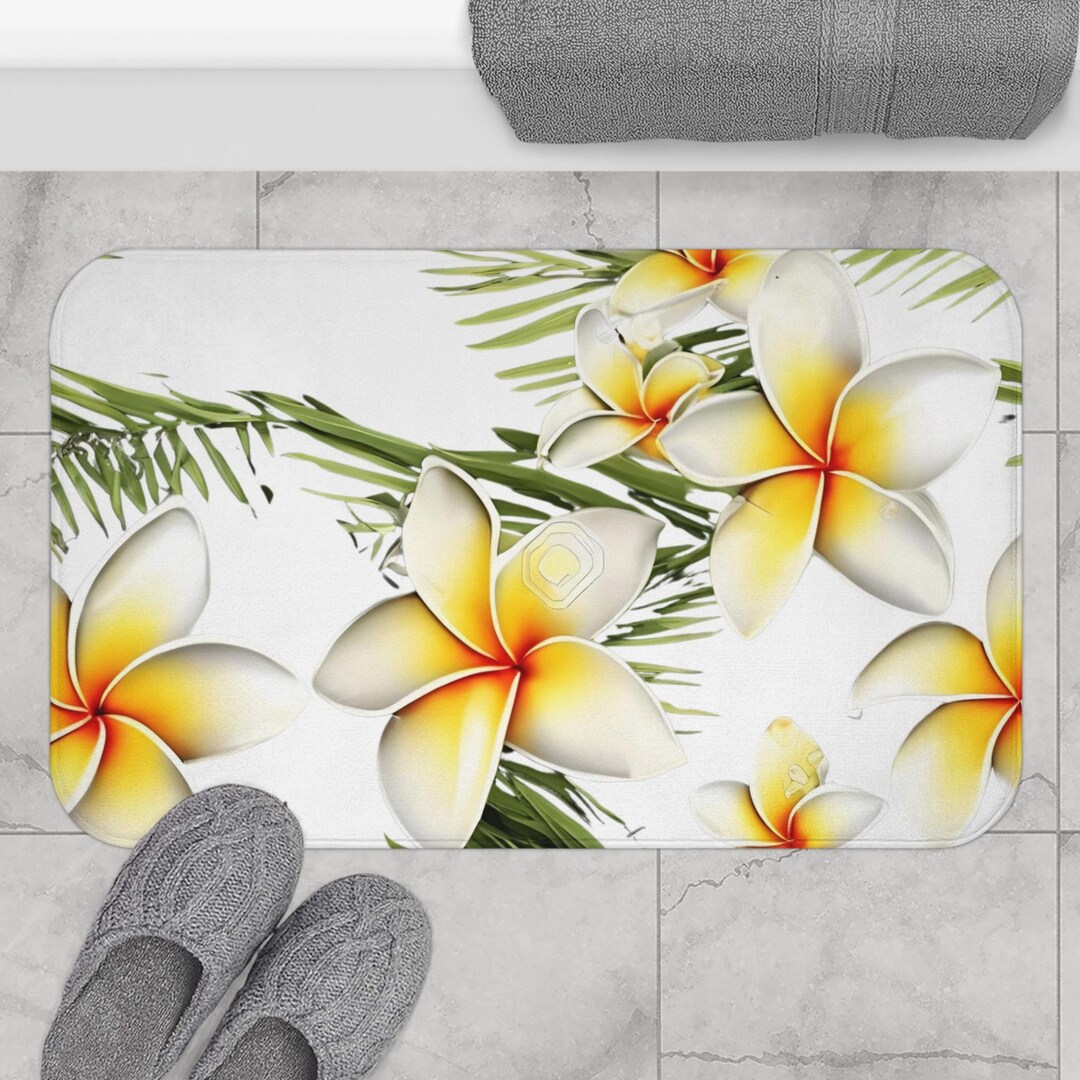 Plumeria Flower Foam Bathmat, Polynesian Anti-slip Bathmat, Hawaiian ...