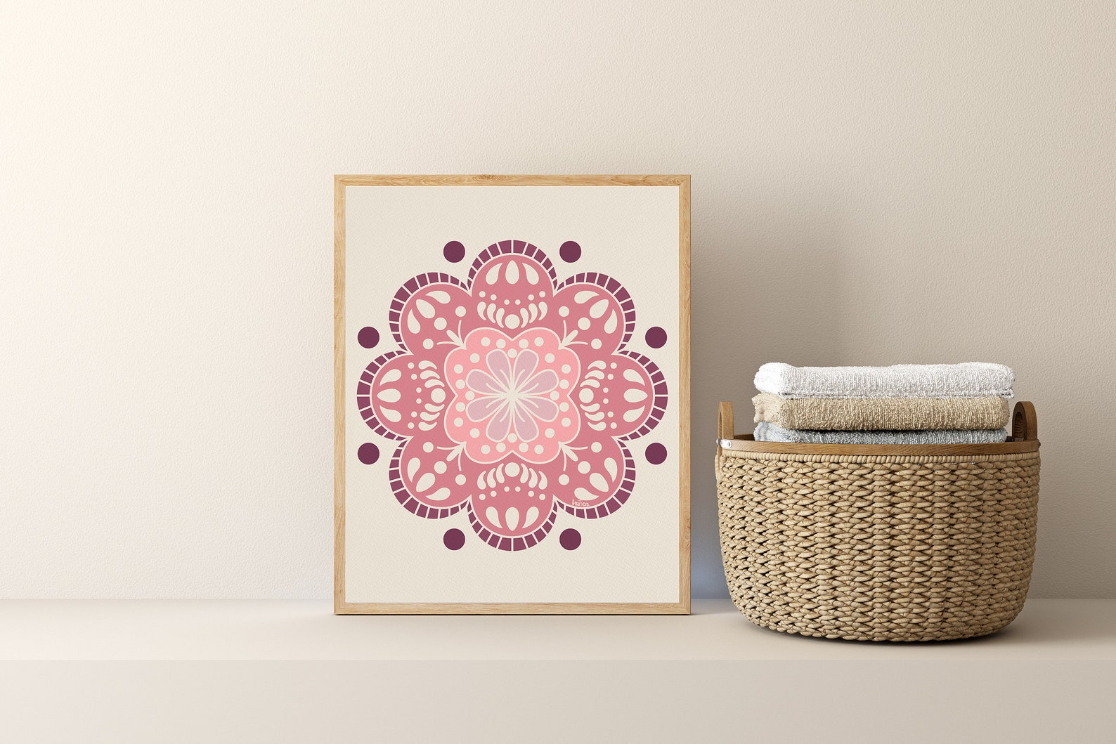 Boho Mandala Wall Art Print Mauve Floral Pattern Minimalist Bohemian ...