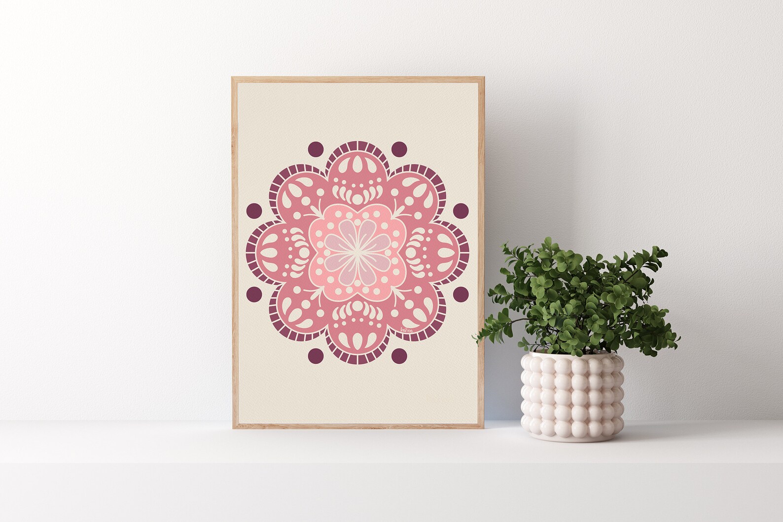 Boho Mandala Wall Art Print Mauve Floral Pattern Minimalist Bohemian ...