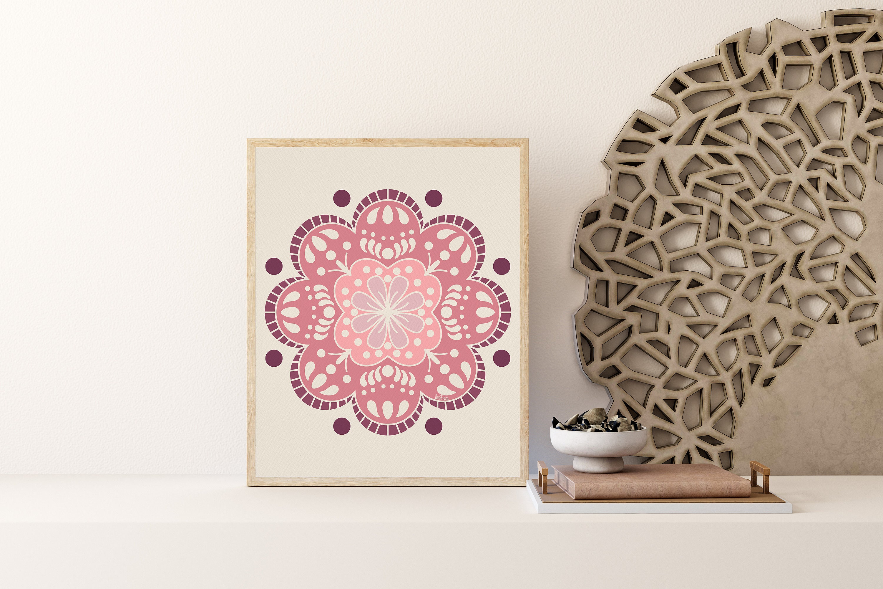 Boho Mandala Wall Art Print Mauve Floral Pattern Minimalist Bohemian ...