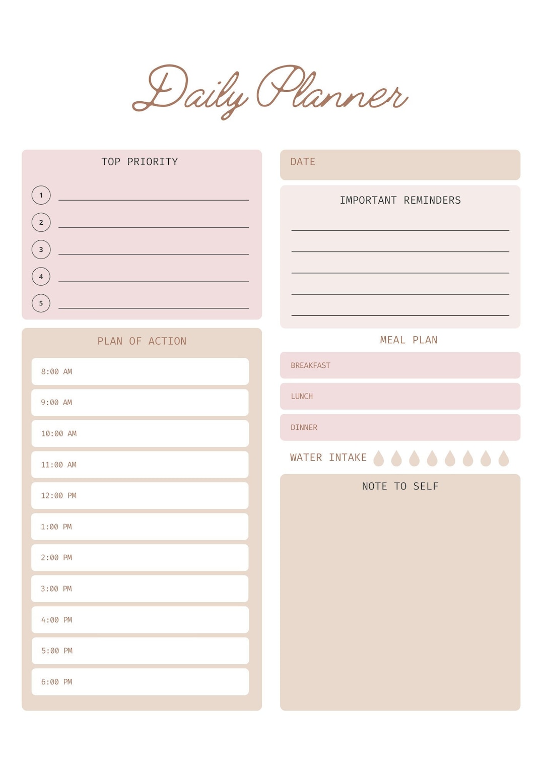 Minimalist Daily Planner Printable Instant Download Daily - Etsy