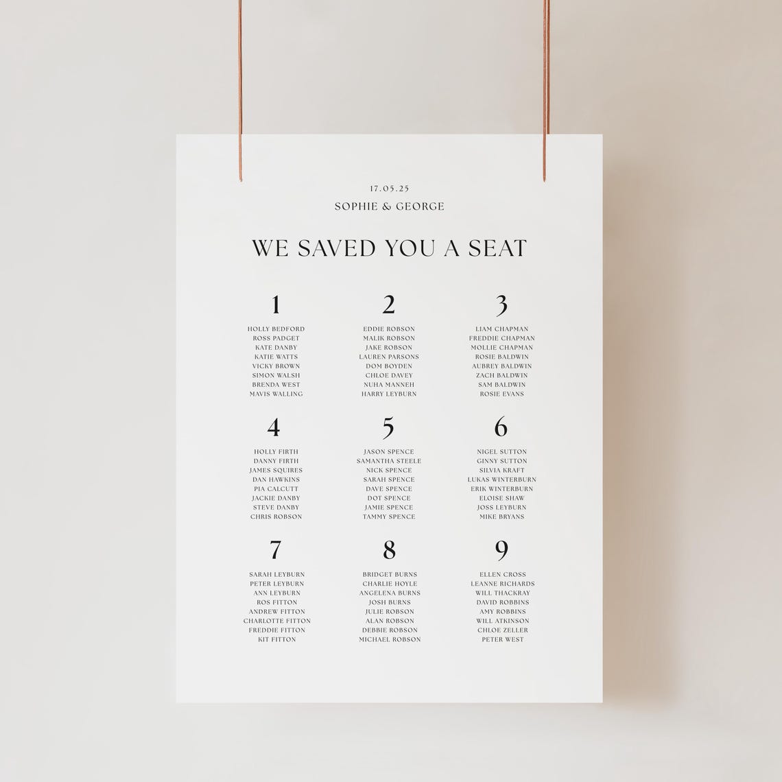 Personalised Wedding Seating Plan | Table Assignment Chart Foamex Board ...