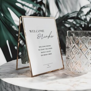 Wedding Welcome Drinks Sign, Personalised Reception Prints, Minimalist ...