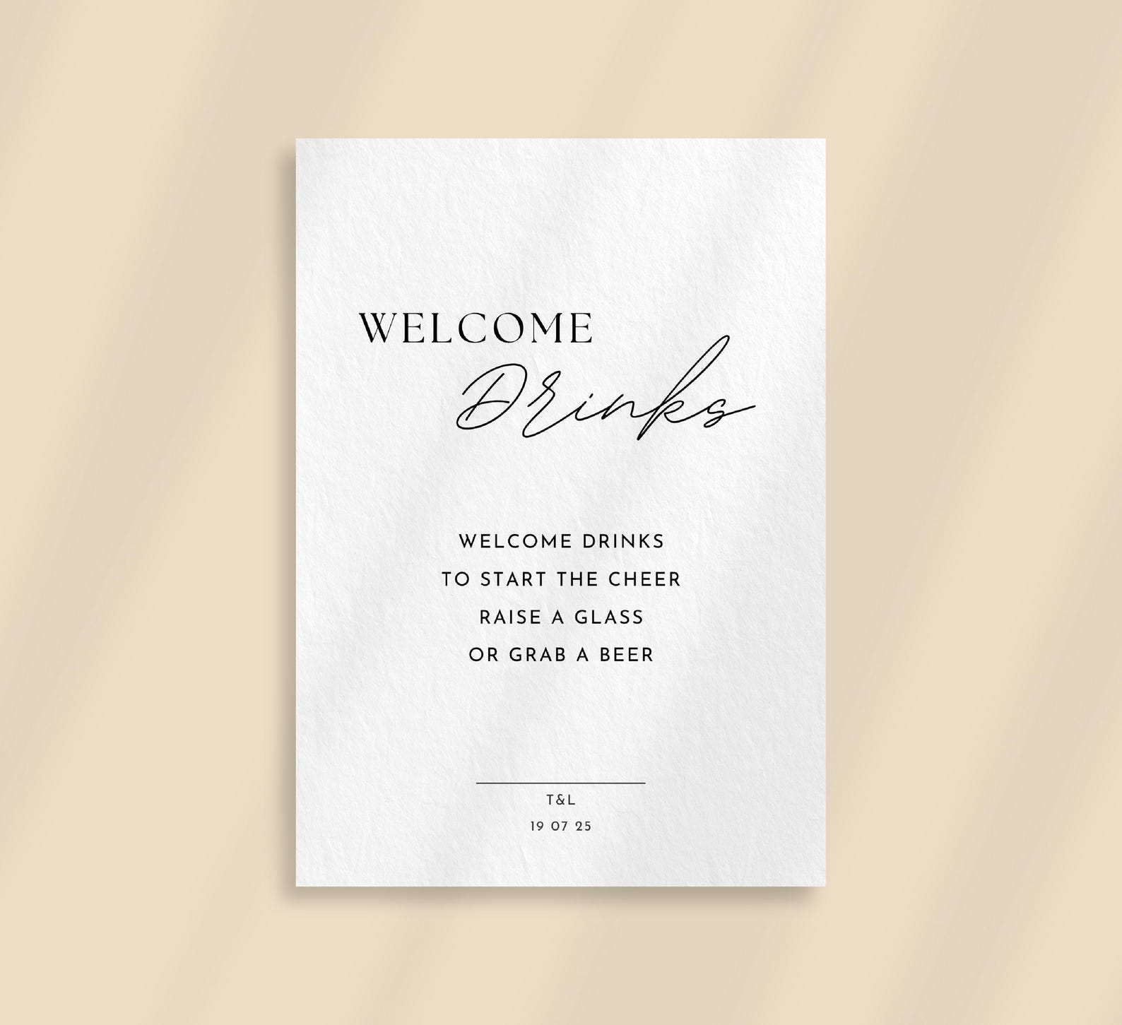 Wedding Welcome Drinks Sign, Personalised Reception Prints, Minimalist ...