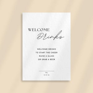 Wedding Welcome Drinks Sign, Personalised Reception Prints, Minimalist ...