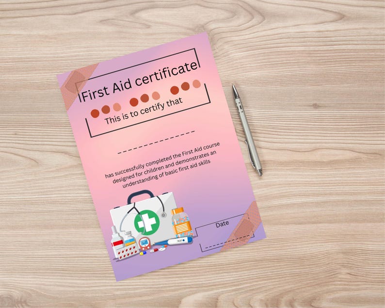 Kids First Aid Certificate Printable | PDF Award for Children ...