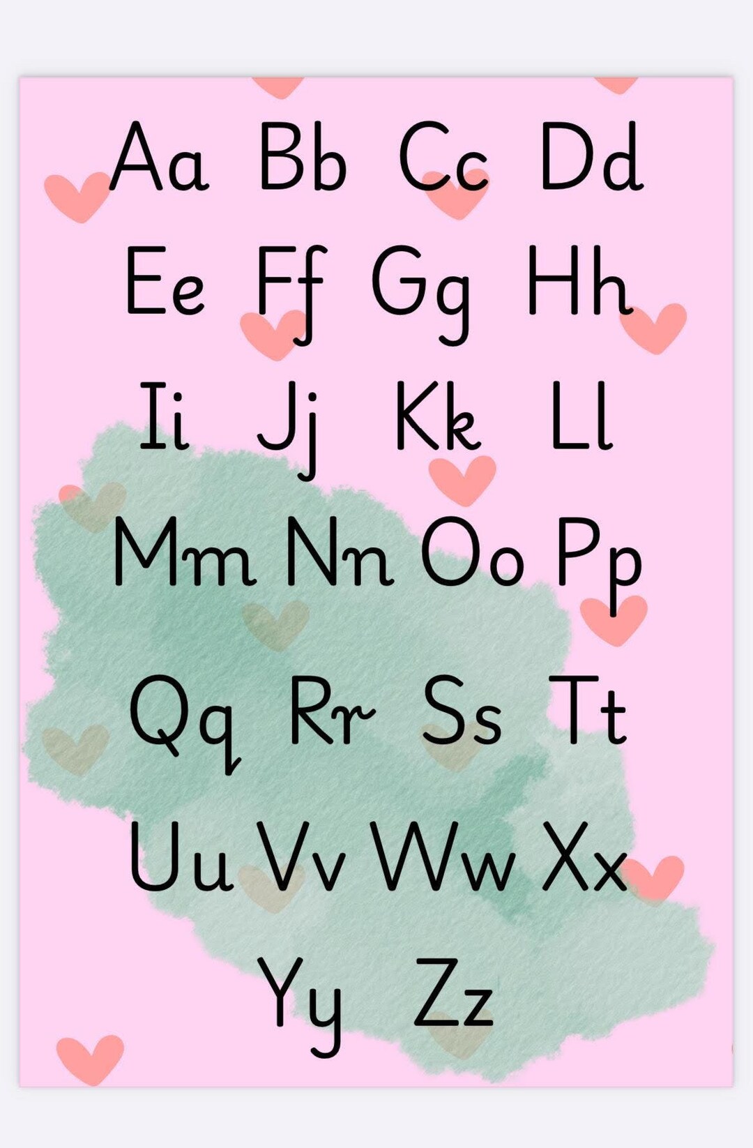Valentine's Day Themed Alphabet Poster, Educational Wall Art Print ...
