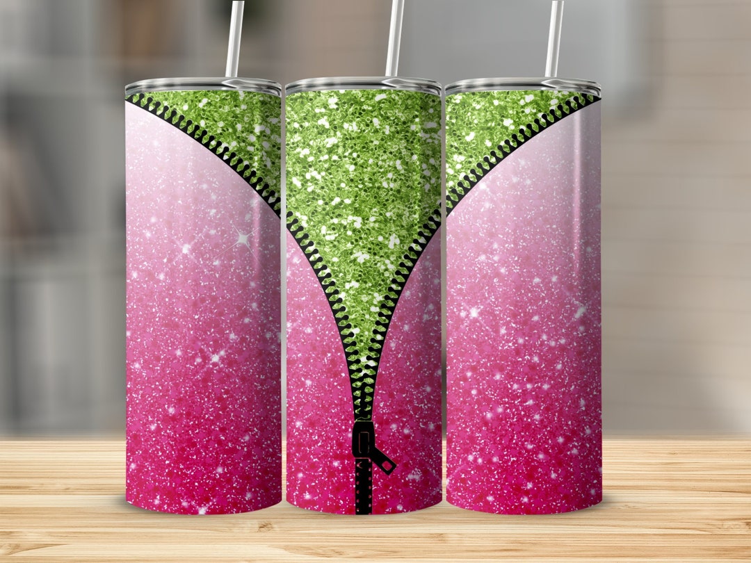 Green Pink Glitter Zipper Sublimation Designs Downloads Skinny Tumbler ...