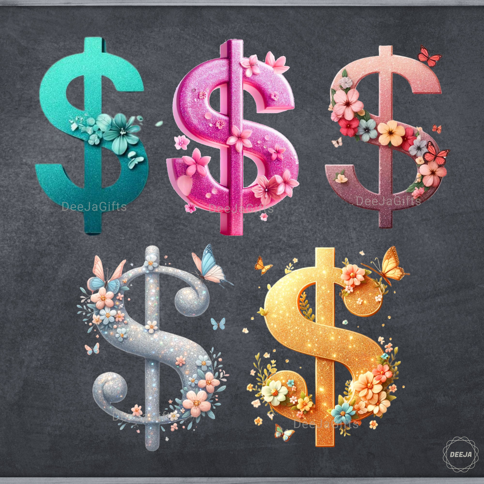 Digital Dollar Sign Alphabet Bundle 43 PNG, Money Clipart, Instant ...