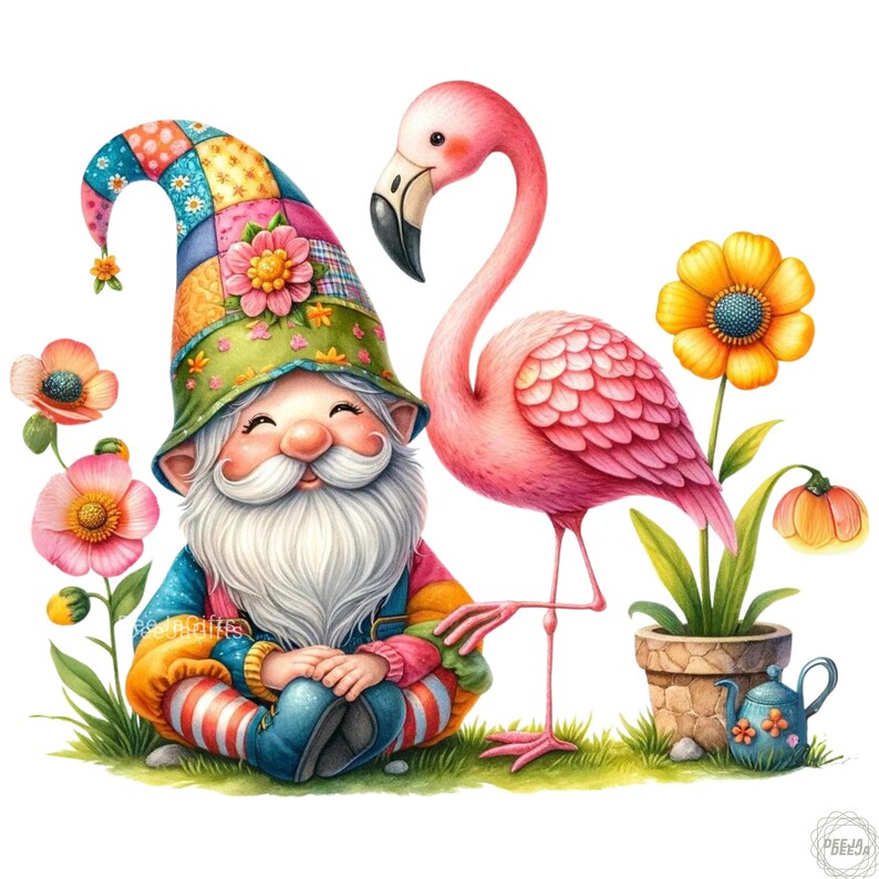Gnome Flamingo, Tropical Flamingo Clipart - 22 Digital PNG Files, Gnome ...