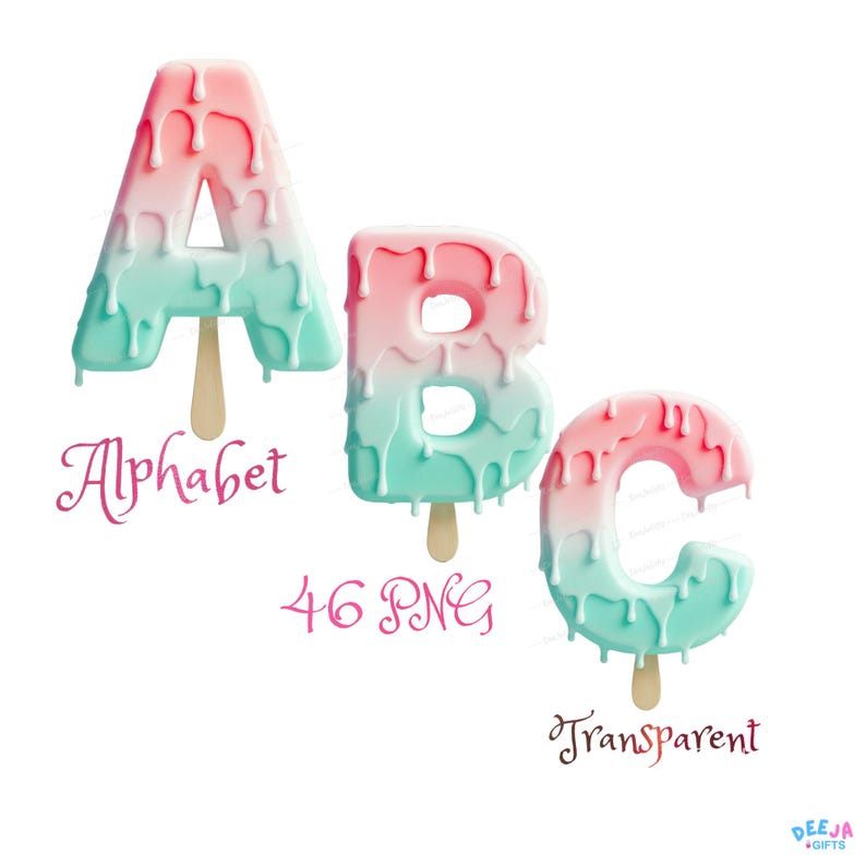Popsicle Ice Cream Alphabet PNG | Strawberry Mint Dripping Font | Sweet ...