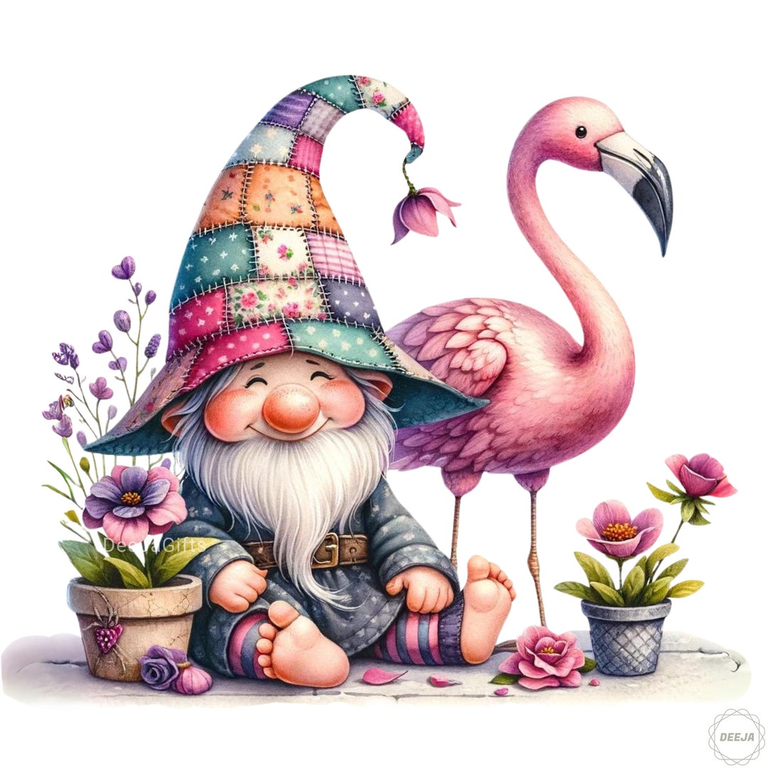 Gnome Flamingo, Tropical Flamingo Clipart - 22 Digital PNG Files, Gnome ...