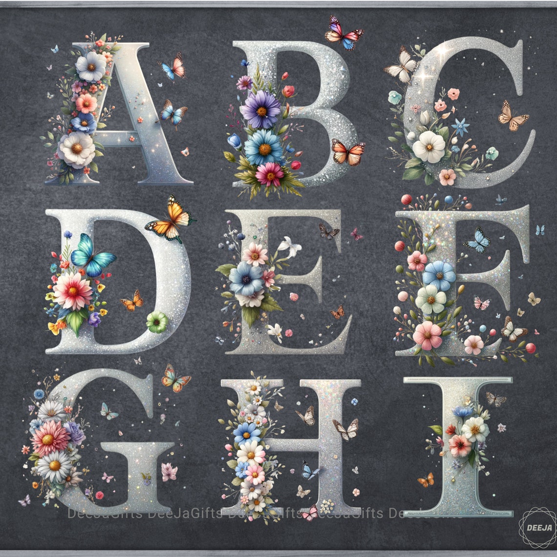 Elegant Floral Alphabet Clipart PNG Decorated With Blooming Flowers ...