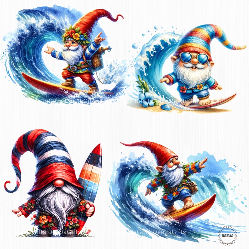Watercolor Gothic Vintage Surf Gnome Clipart - 25 PNG, Beach Png ...