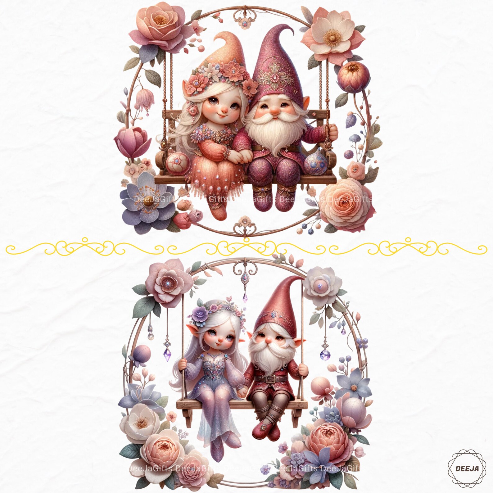 Whimsical Swing Gnome Clipart - Digital Download, Garden Fantasy ...