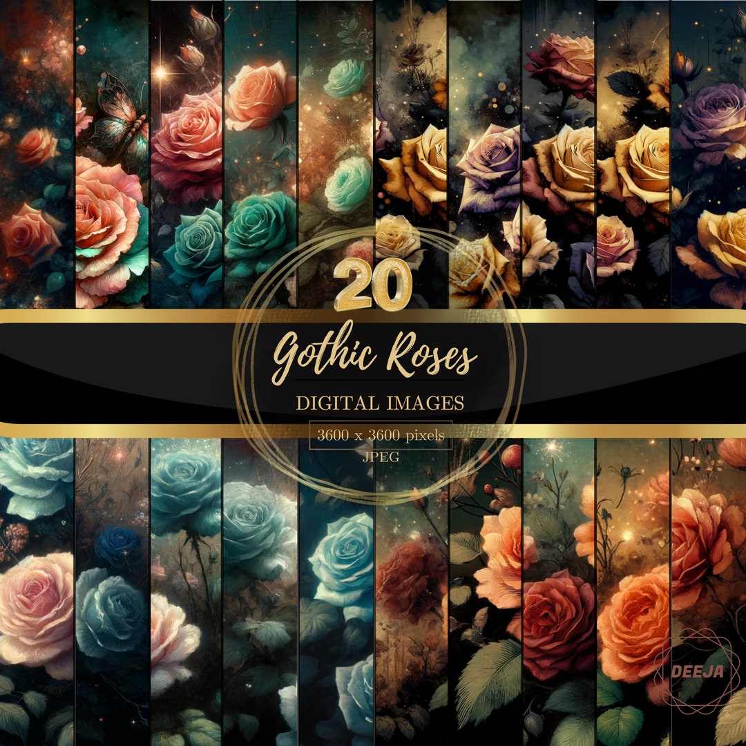 Firefly Lights & Gothic Roses Digital Paper Pack - 20 Celestial Fantasy ...
