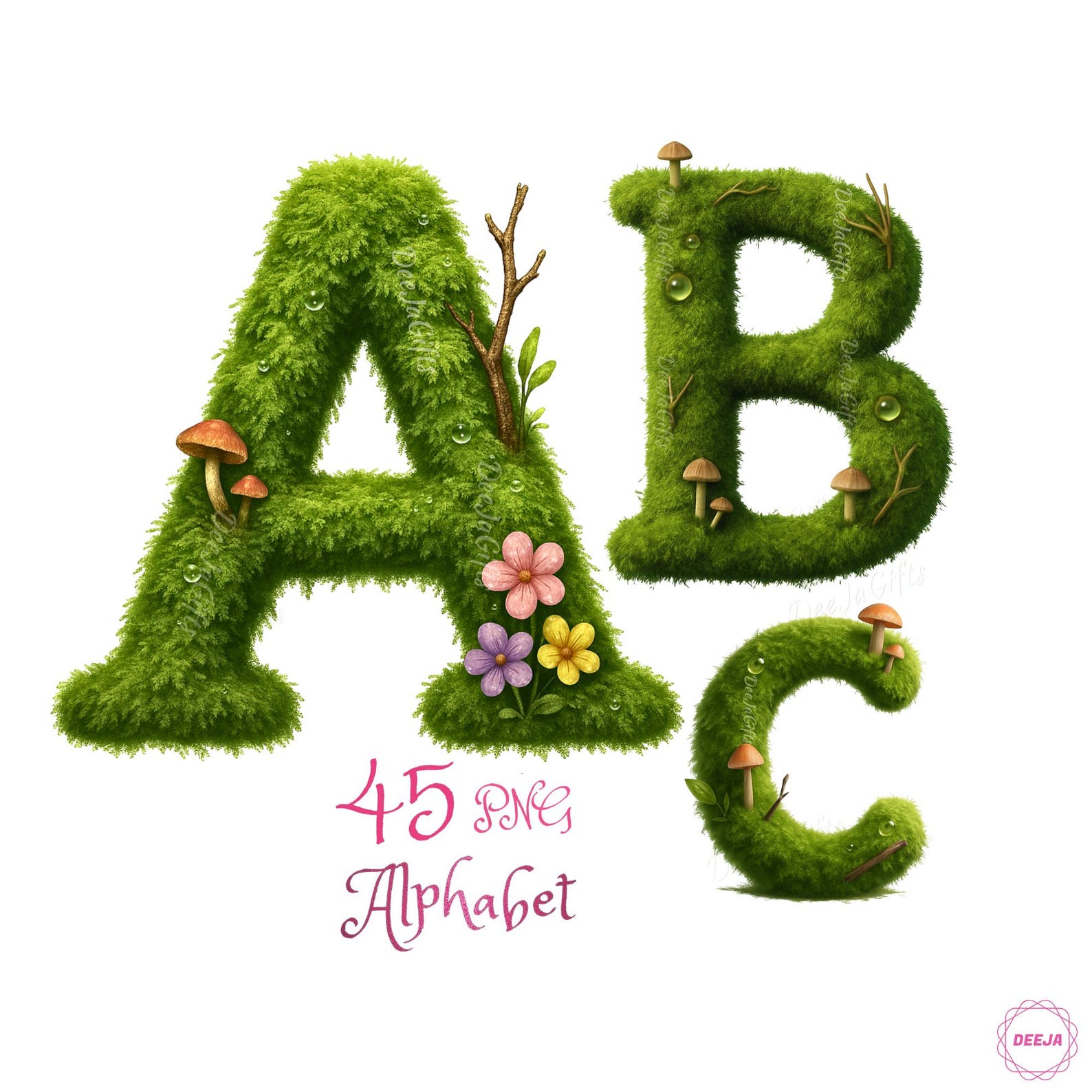Forest Moss Alphabet PNG | 45 Fantasy Woodland Letters | Nature ...