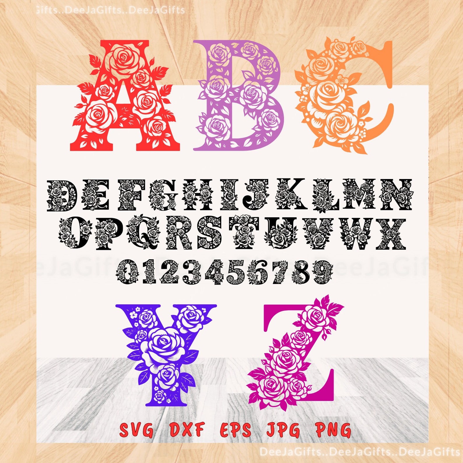 Rose Floral Alphabet SVG: Monogram Letters (digital Files) - Etsy