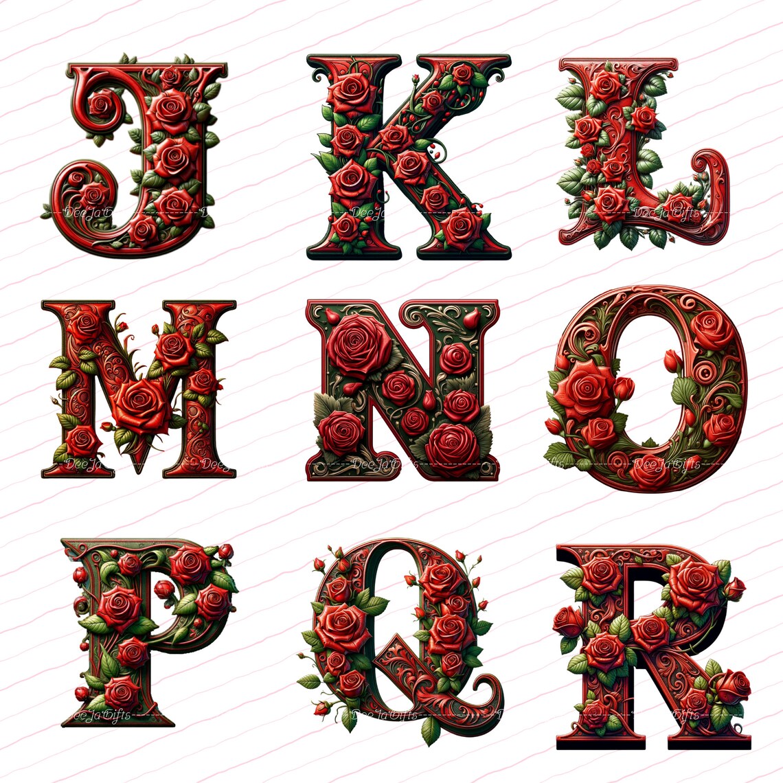 Vintage Gothic, Rose Alphabet, Numbers Set, 3D Effect, Alphabet Png ...