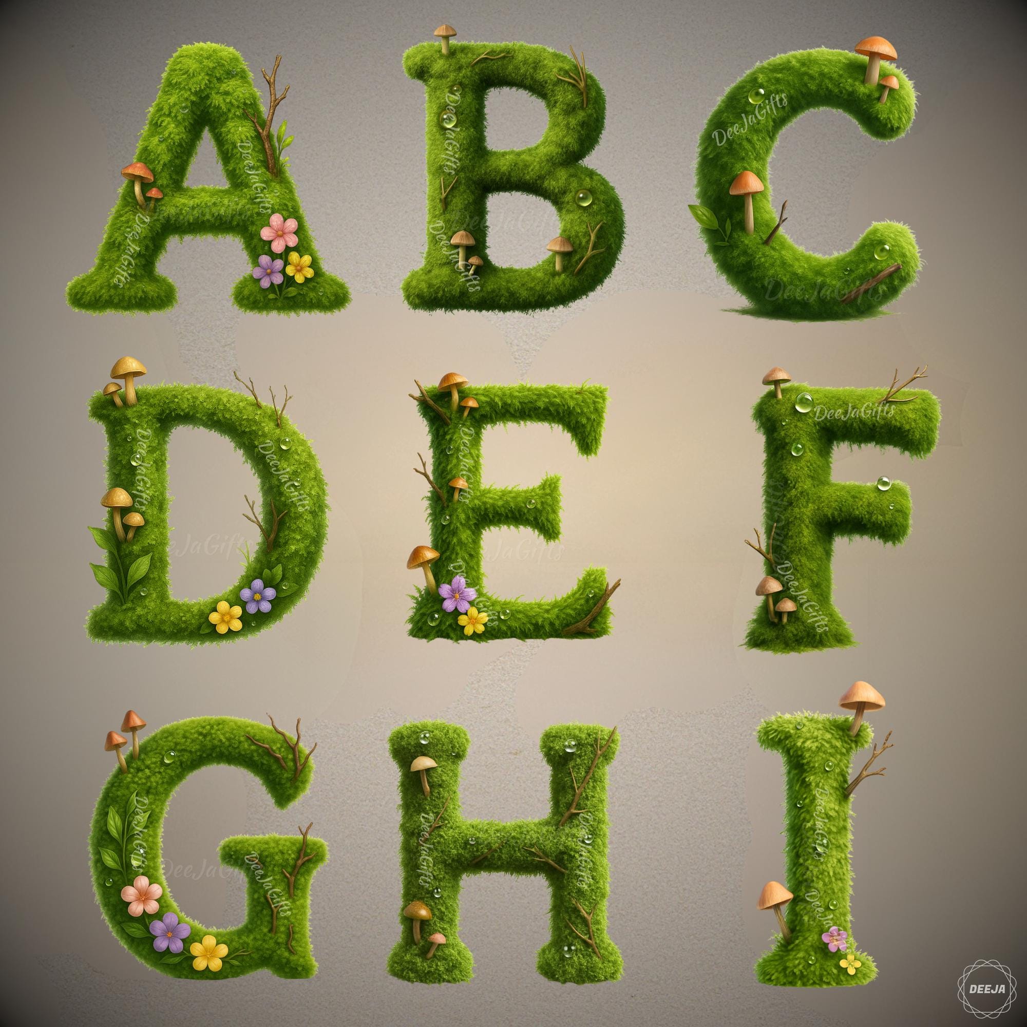 Forest Moss Alphabet PNG | 45 Fantasy Woodland Letters | Nature ...