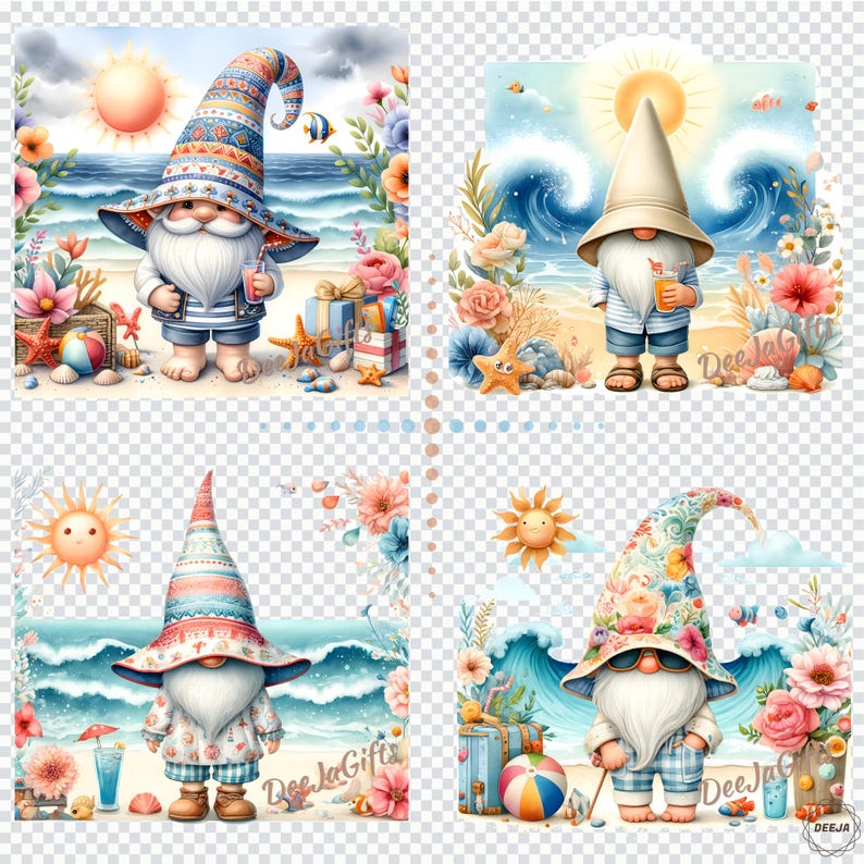 Beach Gnome Clipart: 32 Tropical Summer Illustrations (digital Download ...