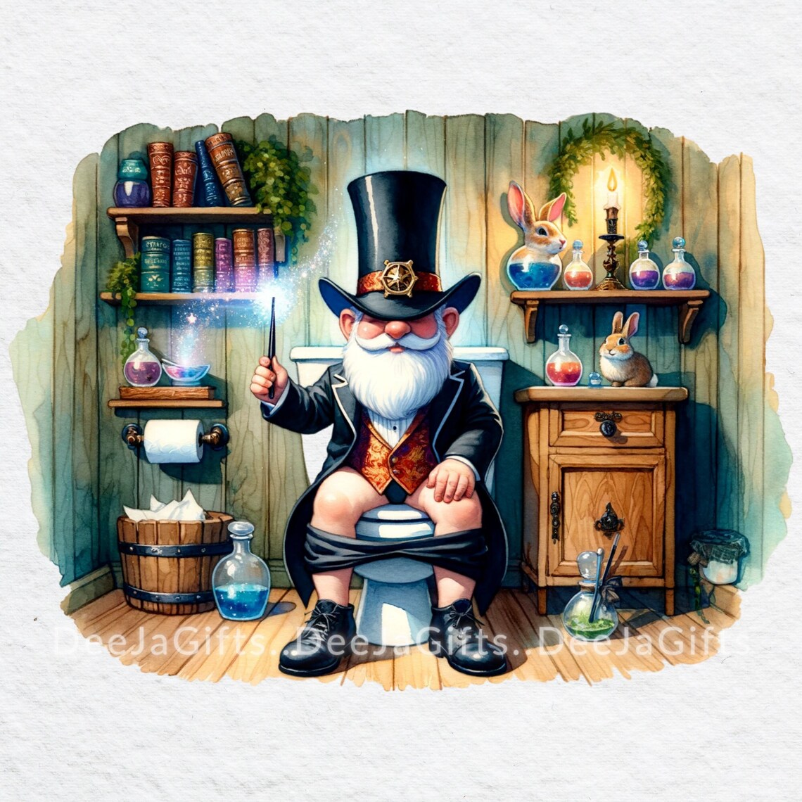 Whimsical Gnome Toilet Clipart PNG Cute Bathroom Gnomes Digital Art for ...