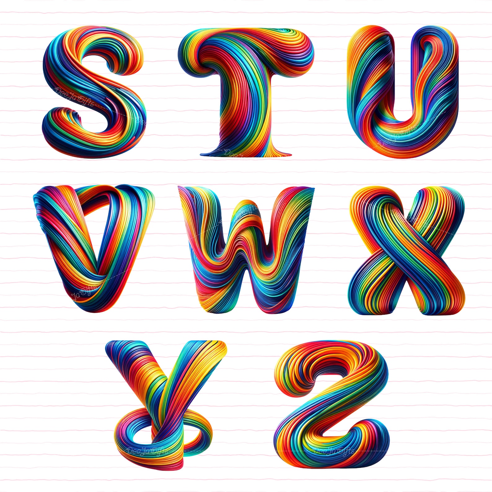 3D Rainbow Ribbon Alphabet PNG -colorful LGBT Digital Download ...