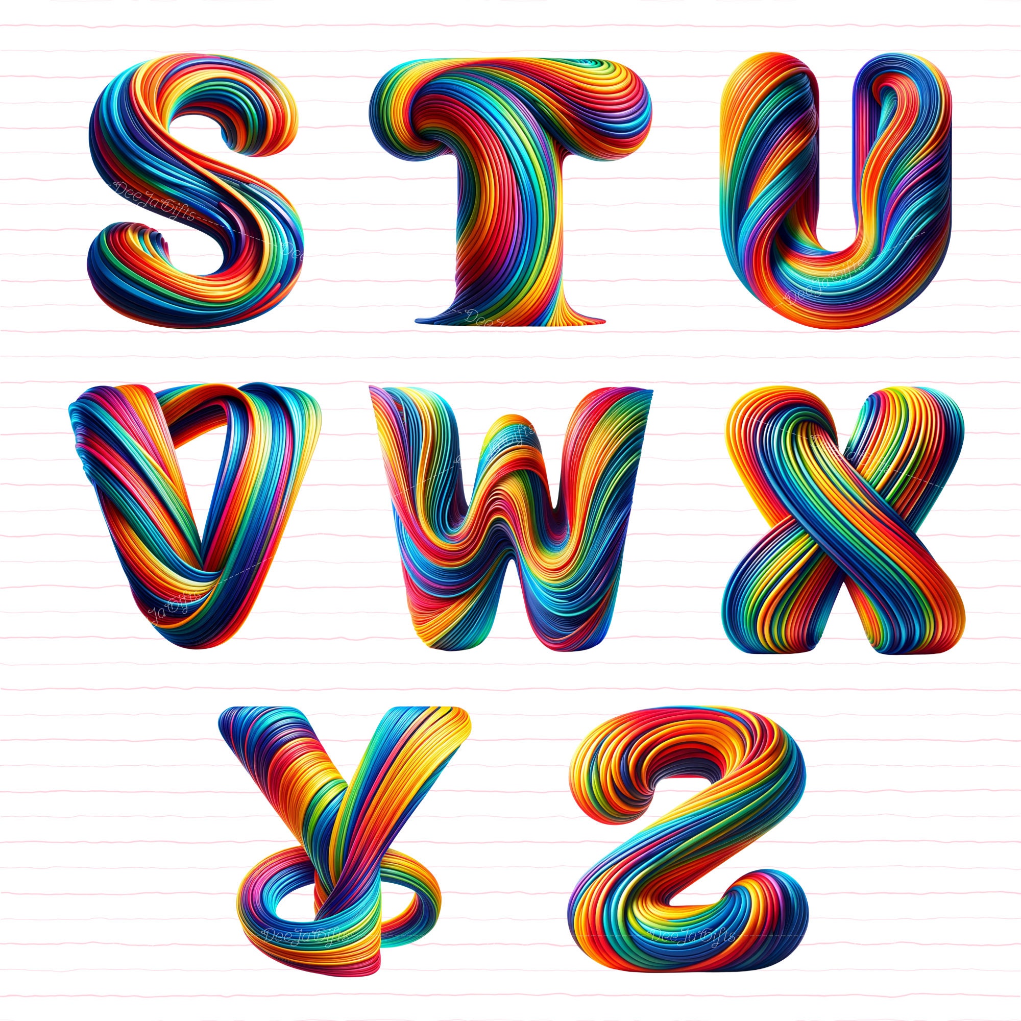 3D Rainbow Ribbon Alphabet PNG -colorful LGBT Digital Download ...