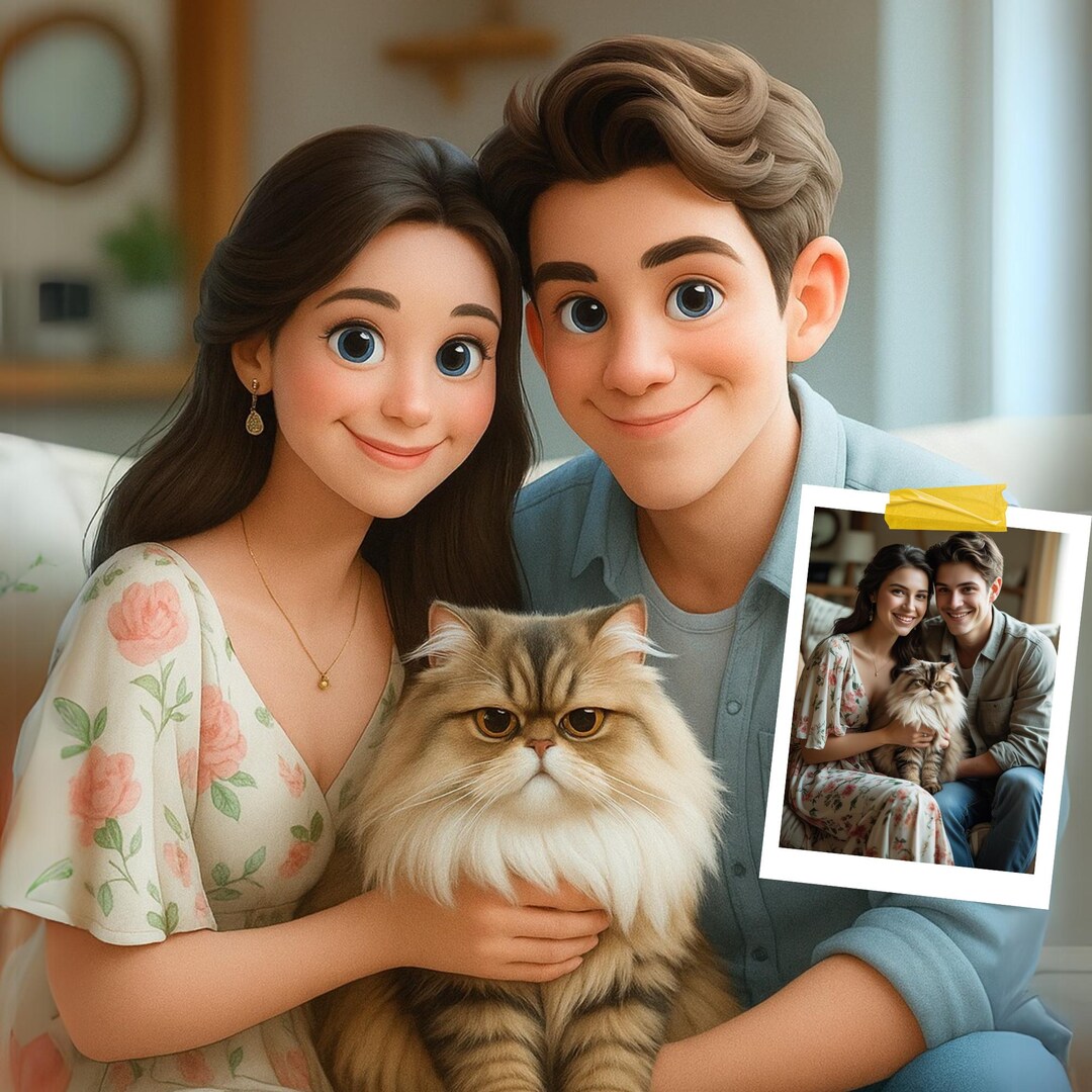 Custom Pixar-style Cartoon Portrait | Family, Couple & Pet Illustration ...