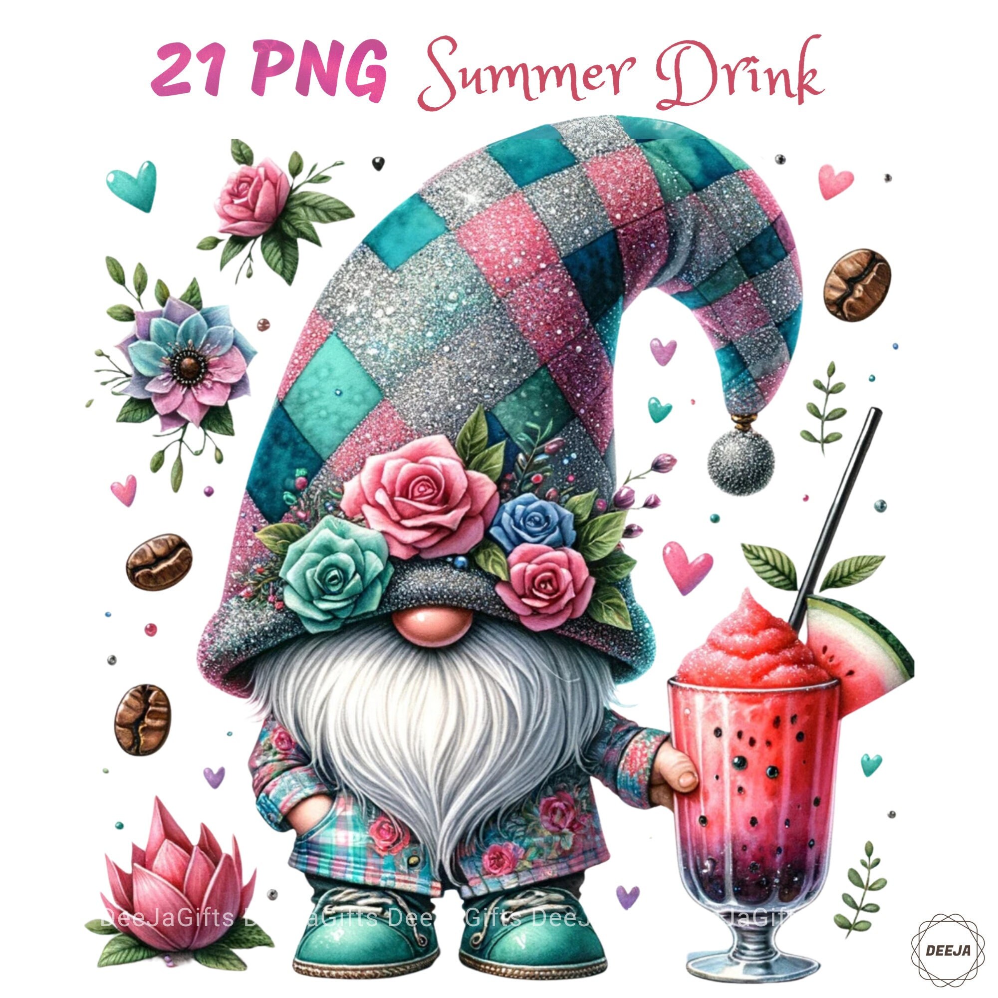 Summer Gnome Clipart Coffee Gnome With Summer Drink Design Sublimation ...