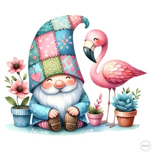 Gnome Flamingo, Tropical Flamingo Clipart - 22 Digital PNG Files, Gnome ...