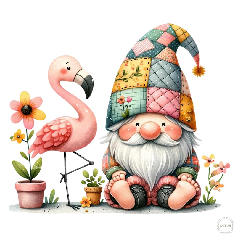 Flamingo Gnome Clipart: Tropical PNG Files (digital Download) - Etsy