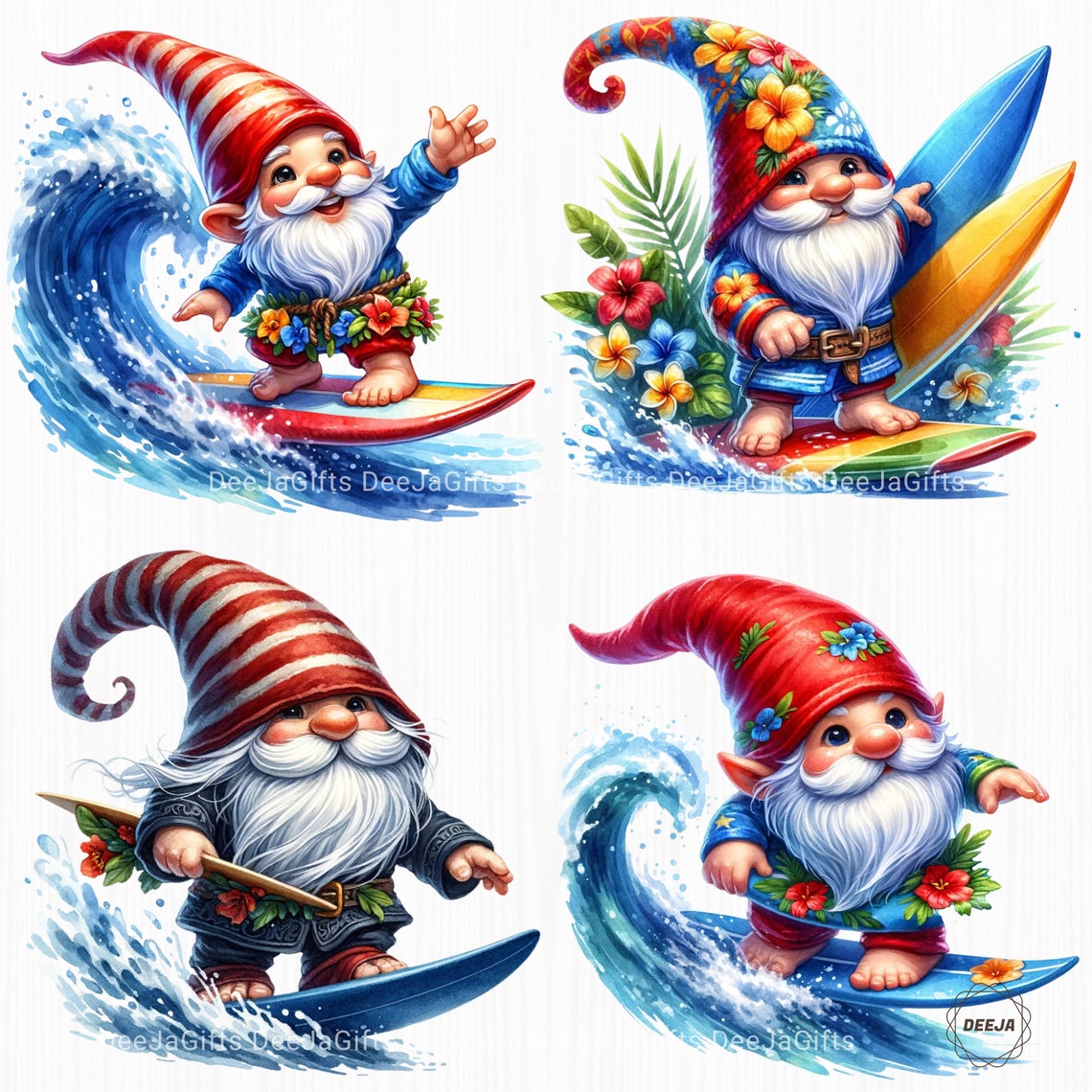 Watercolor Gothic Vintage Surf Gnome Clipart - 25 PNG, Beach Png ...