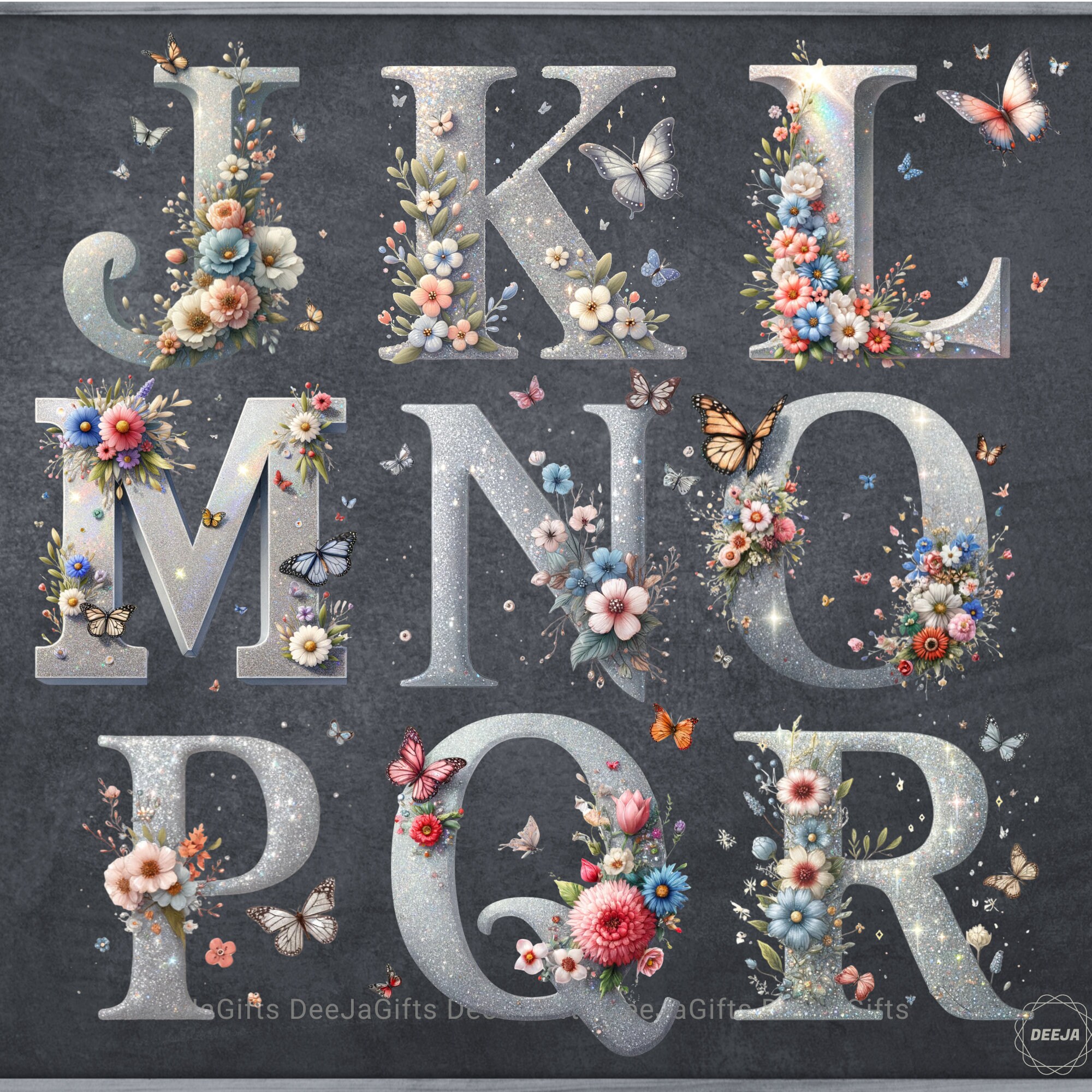 Elegant Floral Alphabet Clipart PNG Decorated With Blooming Flowers ...