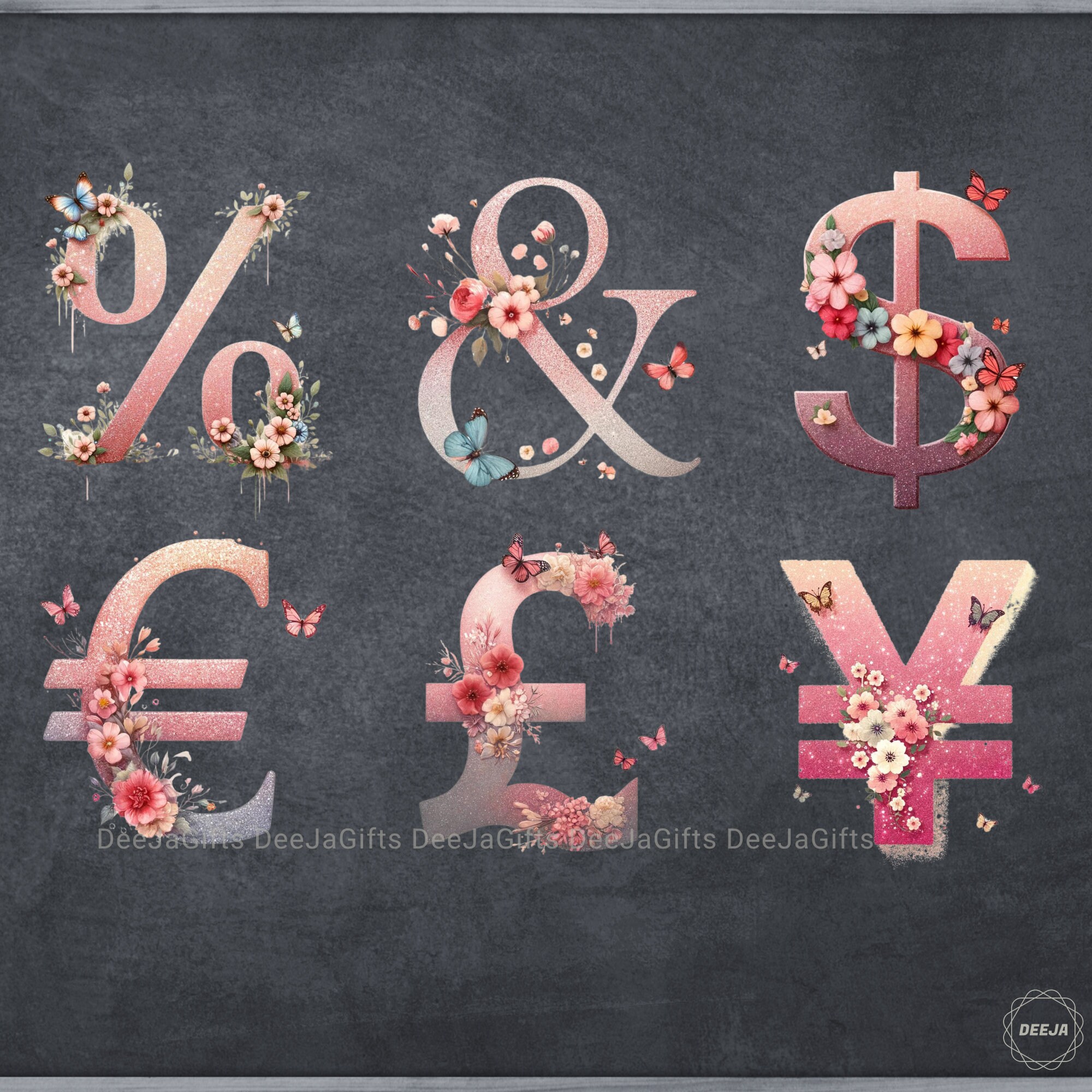 42 Elegant Floral Alphabet Clipart PNG - Pink Shimmer With Blooming ...