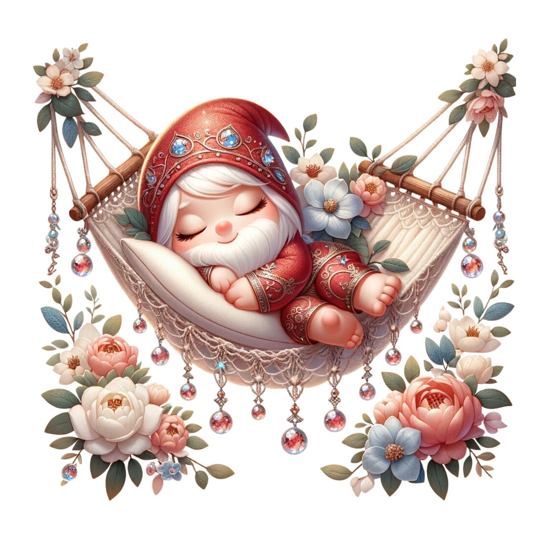 Gnome Hammock Clipart Digital Download Png Gnome Relaxation Art Cute Garden Gnome Illustration