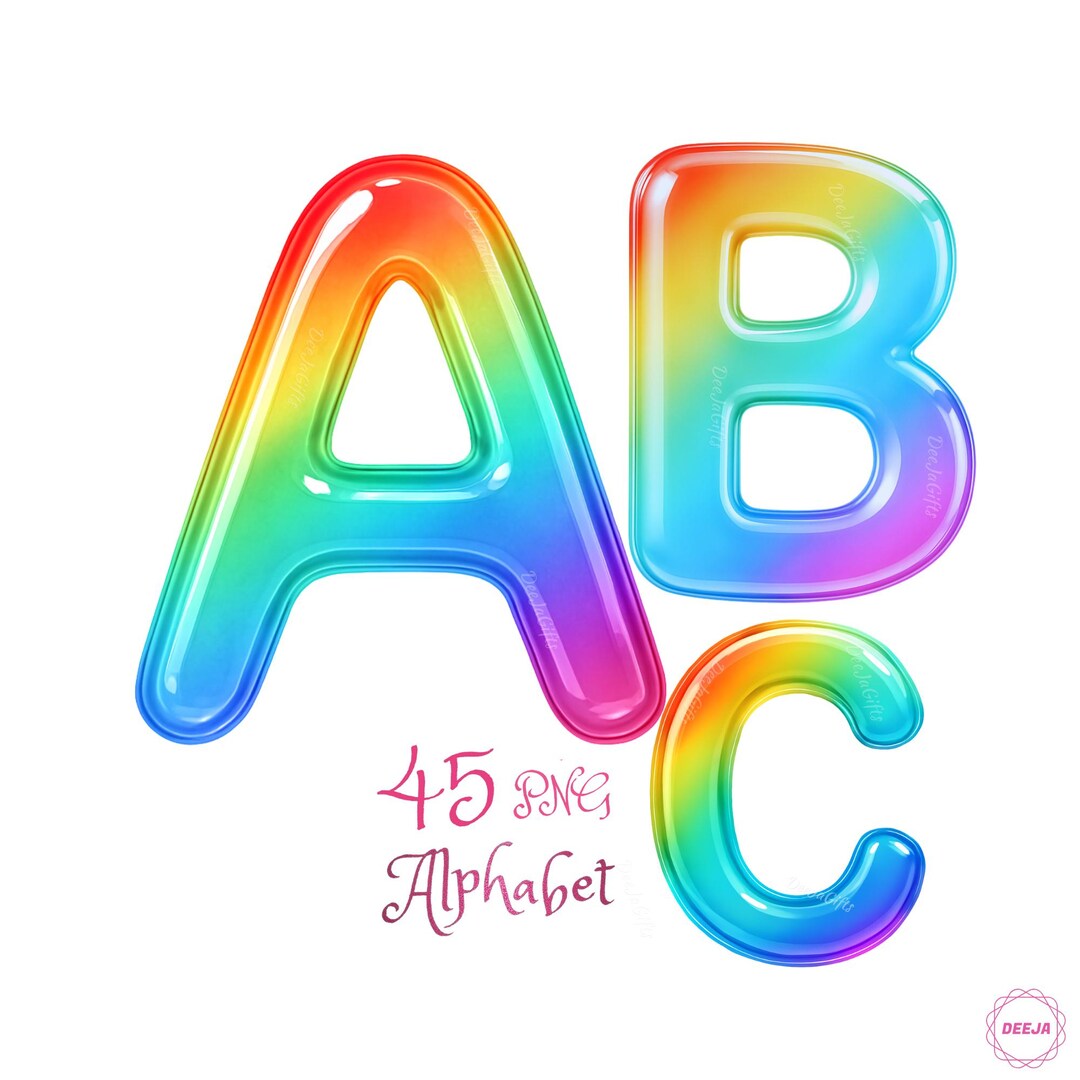 Rainbow Alphabet PNG Set | 45 Bright Letters, Numbers & Symbols | Cute ...