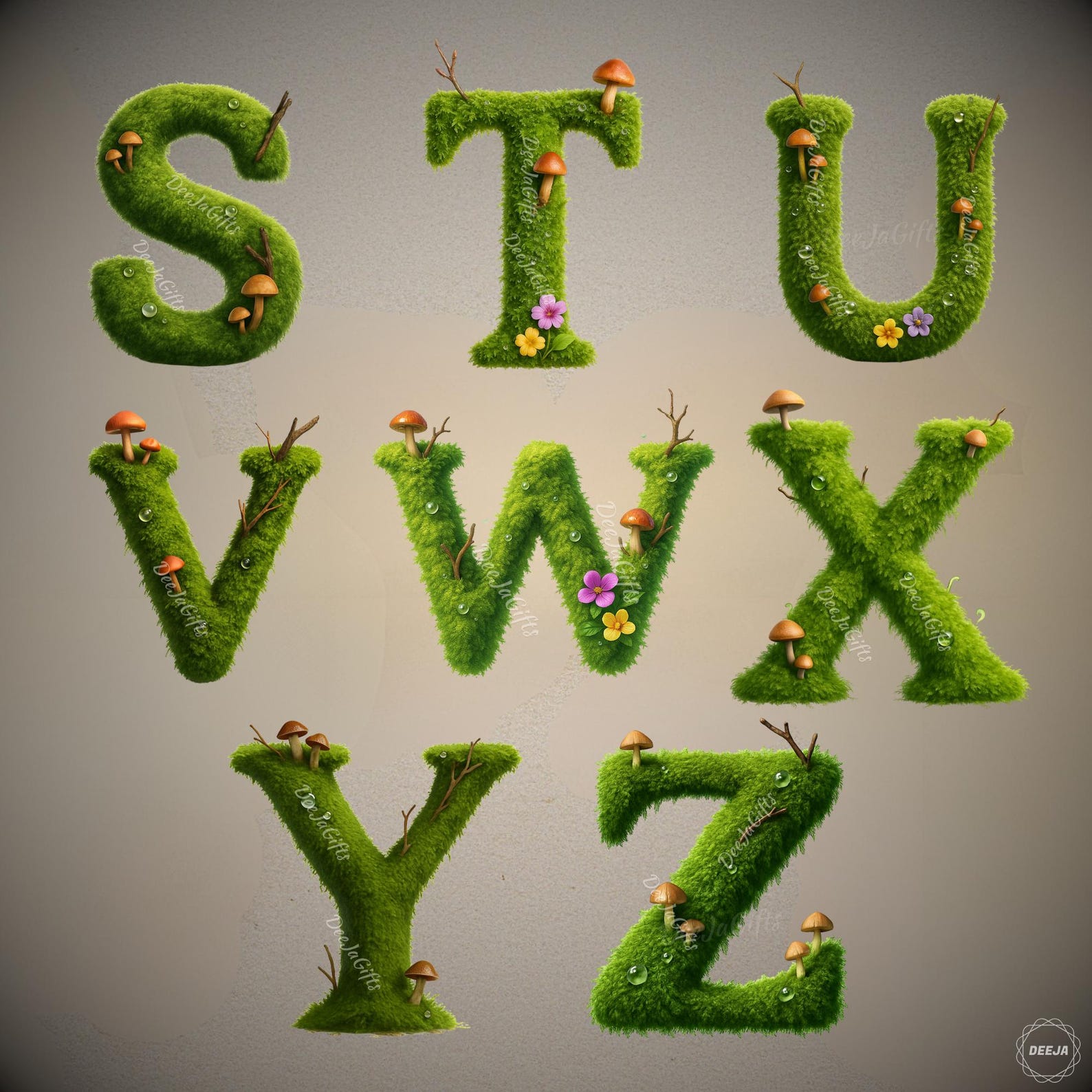 Forest Moss Alphabet: 45 Woodland Letter PNG Clipart (digital Download ...