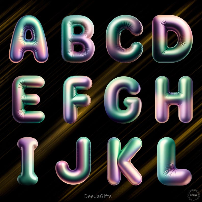 Pastel Foil Balloon Alphabet Clipart: Pear & Mauve (digital Download ...
