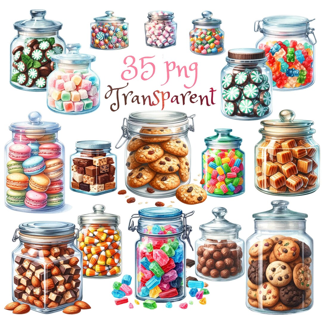 Watercolor Cookie Jar Clip Art Candy Jar & Cookie Jar Cute PNG Bundle ...