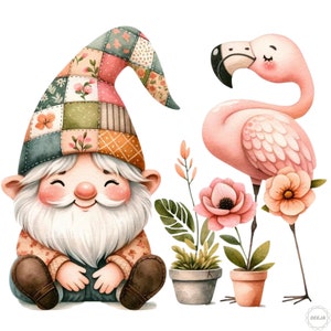 Gnome Flamingo, Tropical Flamingo Clipart - 22 Digital PNG Files, Gnome ...