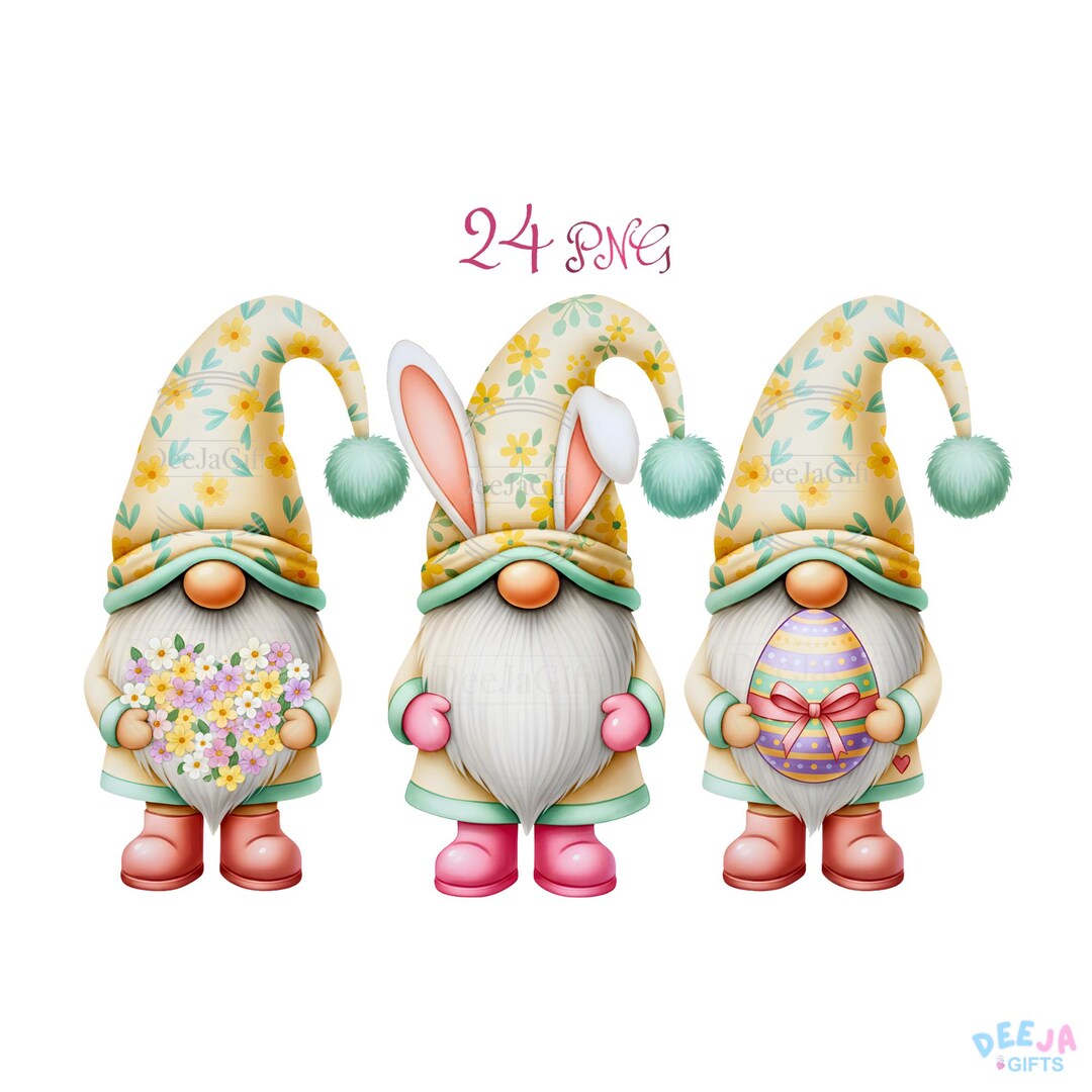 Spring Easter Gnome Clipart Bundle Pastel Floral Bunny Egg Garden ...