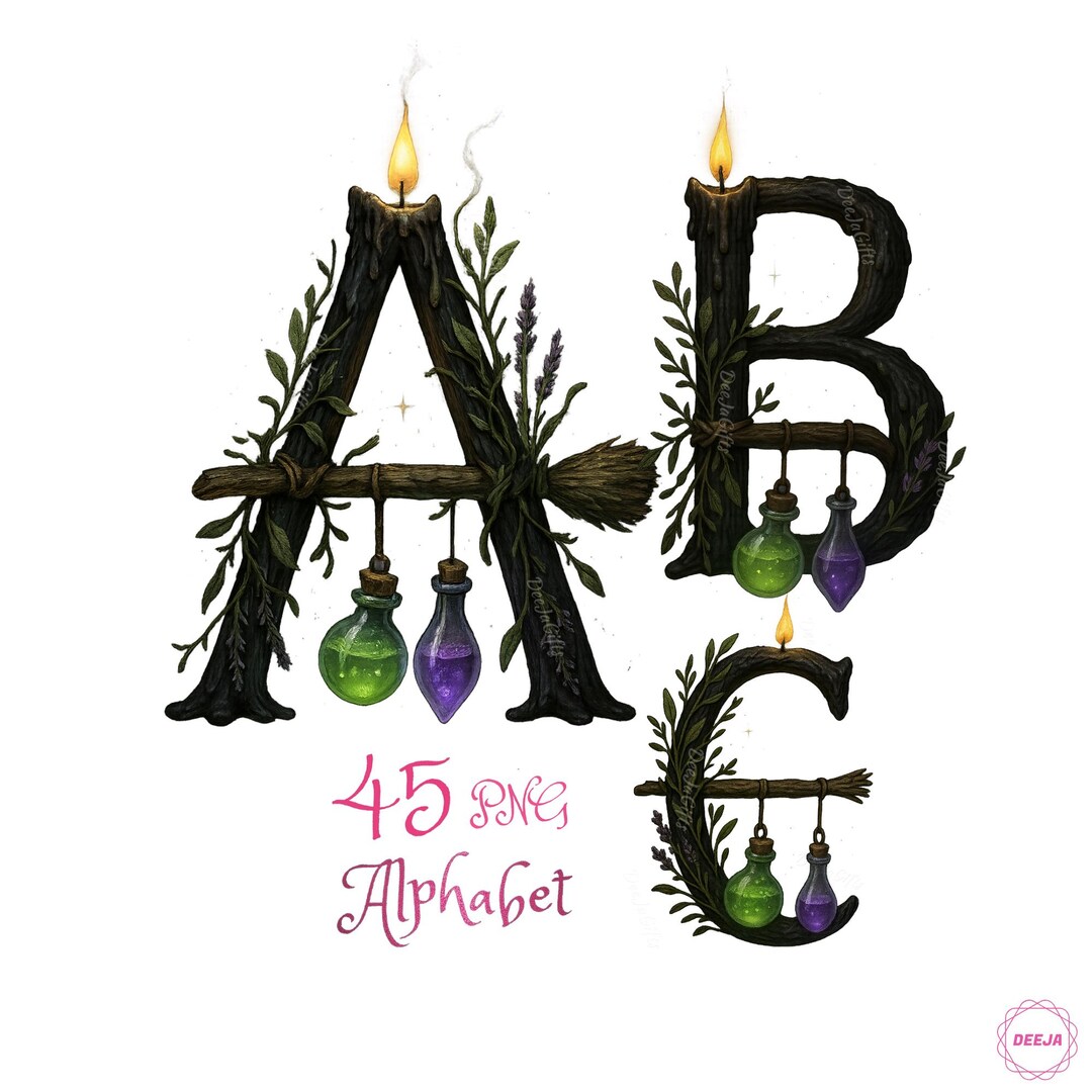 Fantasy Halloween Alphabet PNG Bundle | 45 Spooky Letters, Numbers ...