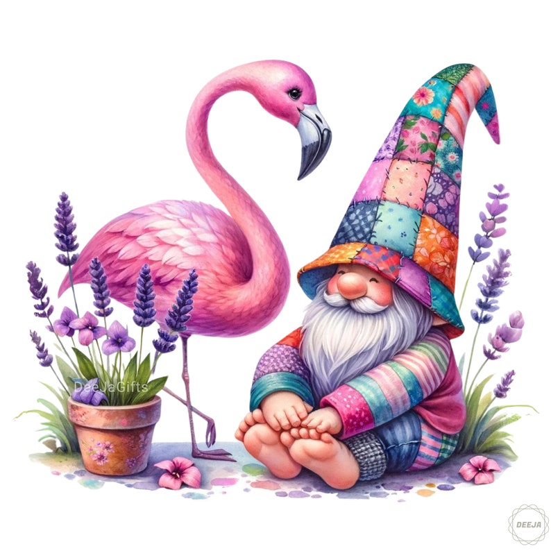Flamingo Gnome Clipart: Tropical PNG Files (digital Download) - Etsy