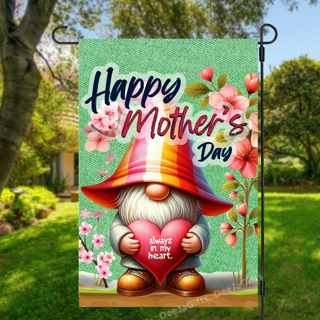 Mothers Day Garden Flag, 12x18 Happy Mothers Day Gnome Garden Flag ...