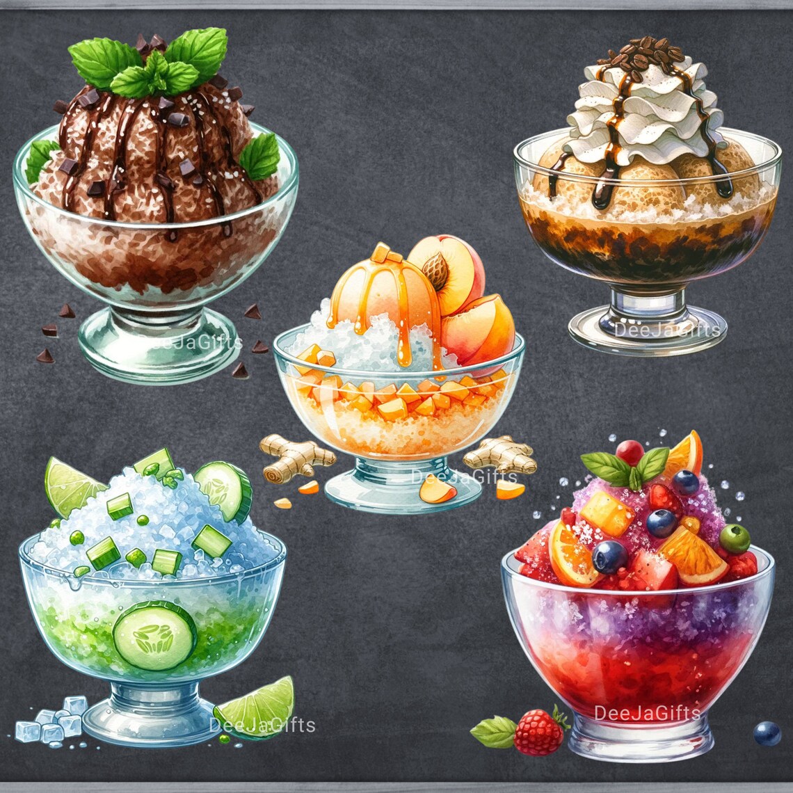 Shaved Ice Clipart: Summer Dessert PNG Files (3000x3000 Px) (digital ...