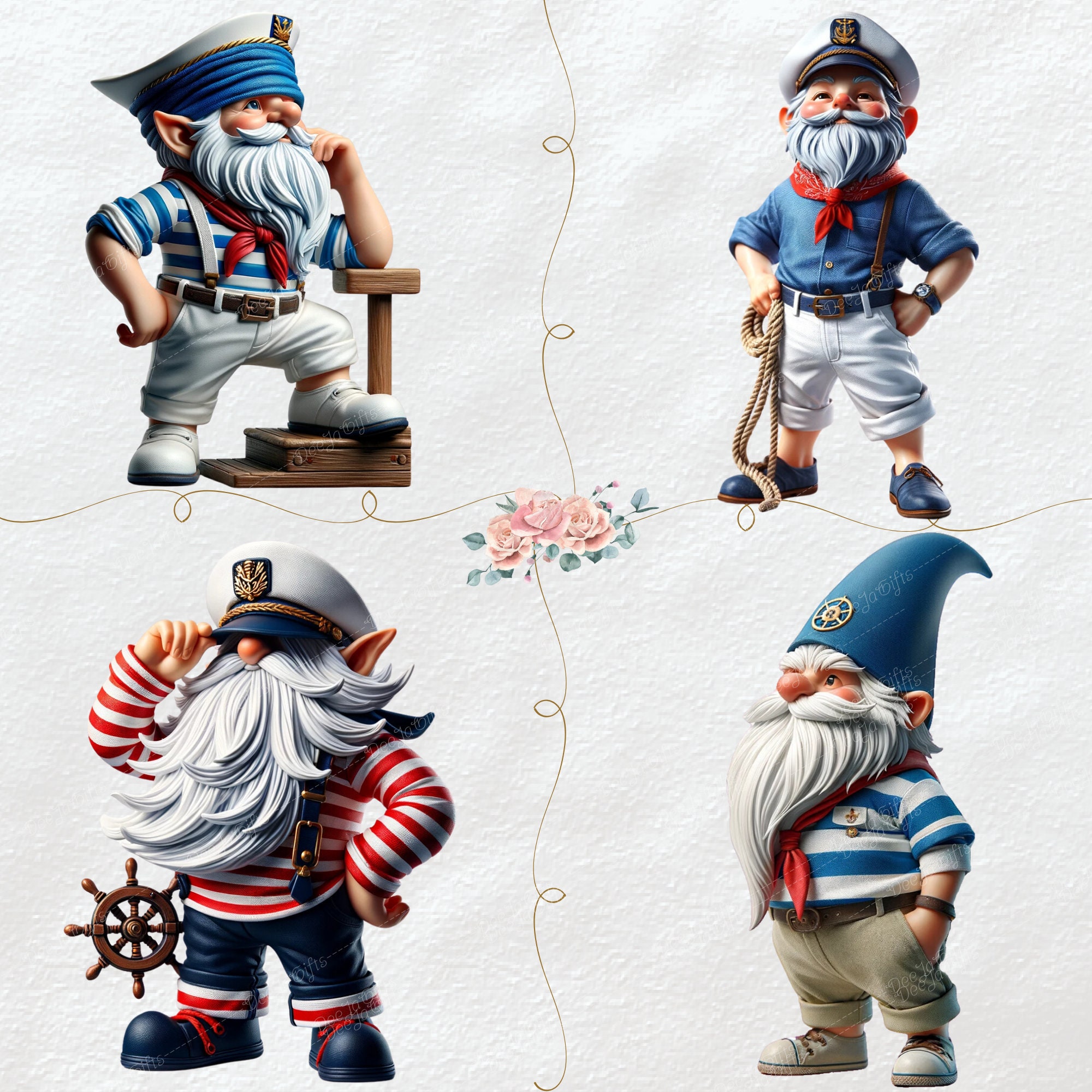 Watercolor Nautical Gnome Clipart, 24 High Quality PNG Files, Marine ...