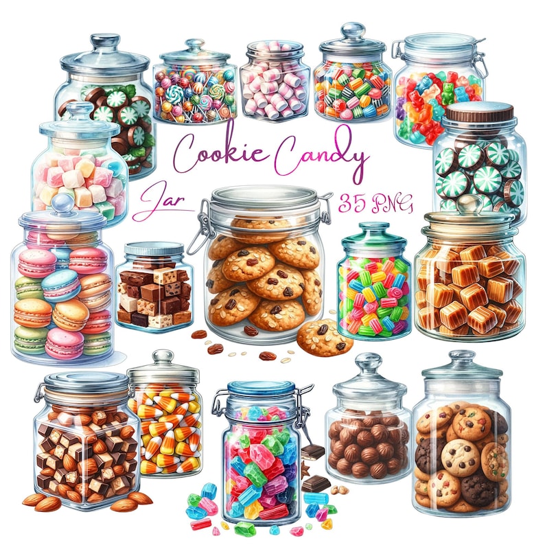 Watercolor Cookie Jar Clip Art - Candy Jar & Cookie Jar Cute - PNG ...