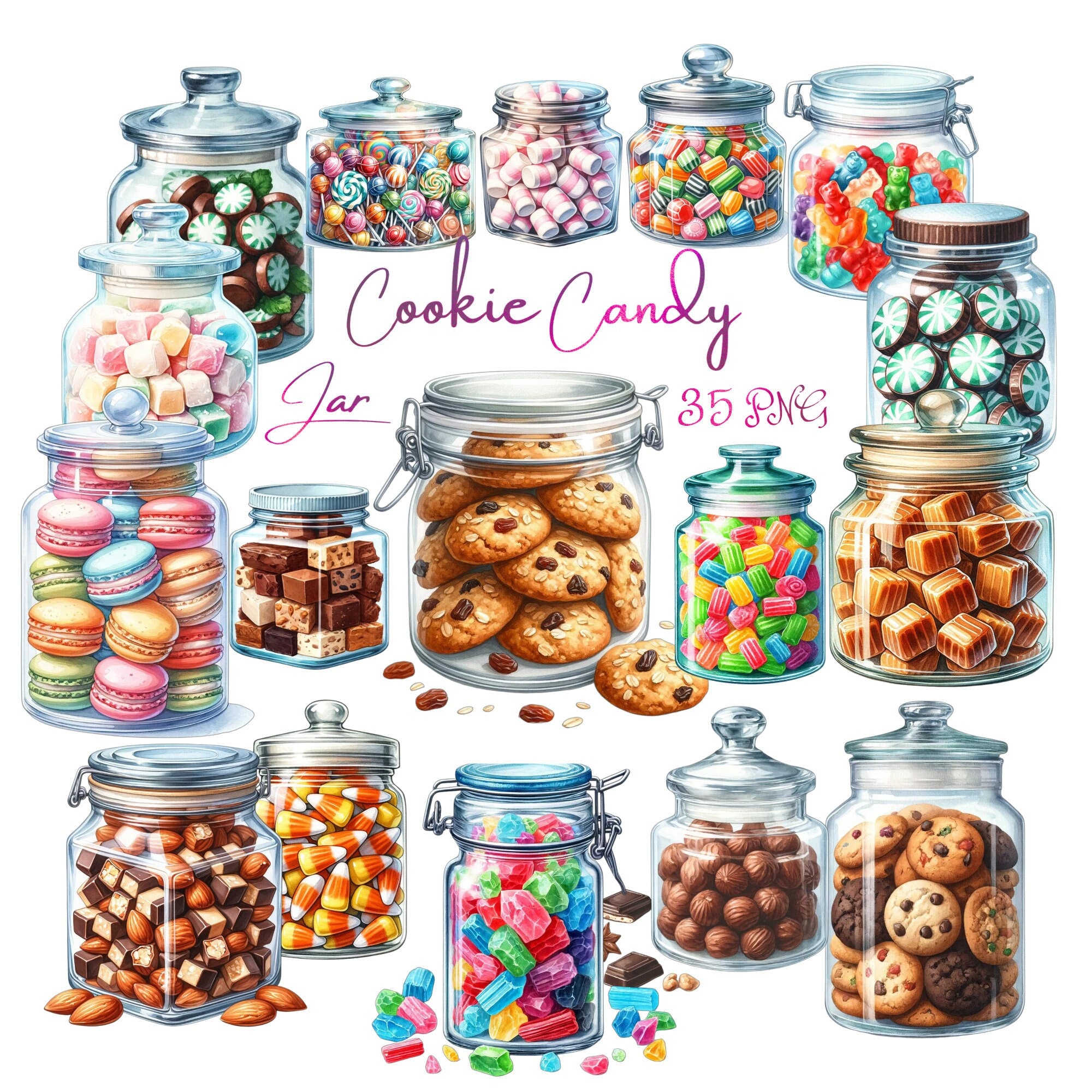 Watercolor Cookie Jar Clip Art - Candy Jar & Cookie Jar Cute - PNG ...